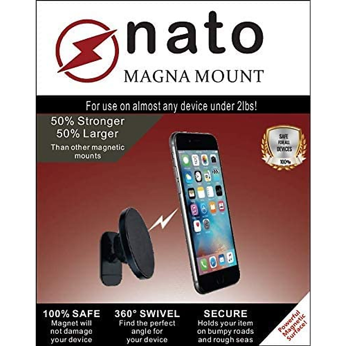 Nato Magna Mount Original [4 Pack] Universal Magnetic Cell Phone Mount for use on Any Cell Phones or Tablet - iPhone X 8 7s 6s Plus 5s Samsung Galaxy S8 Edge S7 S6 Note 5 Note 4 - 360 Degree Swivel