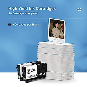 Kolor Expert T212 Black Ink Cartridge Replacement for 212XL T212XL 212 XL T212 Work with XP-4100 XP-4105 WF-2830 WF-2850 Printer (2 Black)