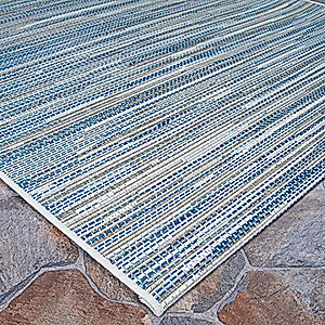 Couristan Monte Carlo Coastal Breeze Ocean Blue- Champagne Indoor/Outdoor Area Rug, 5'10" x 9'2"