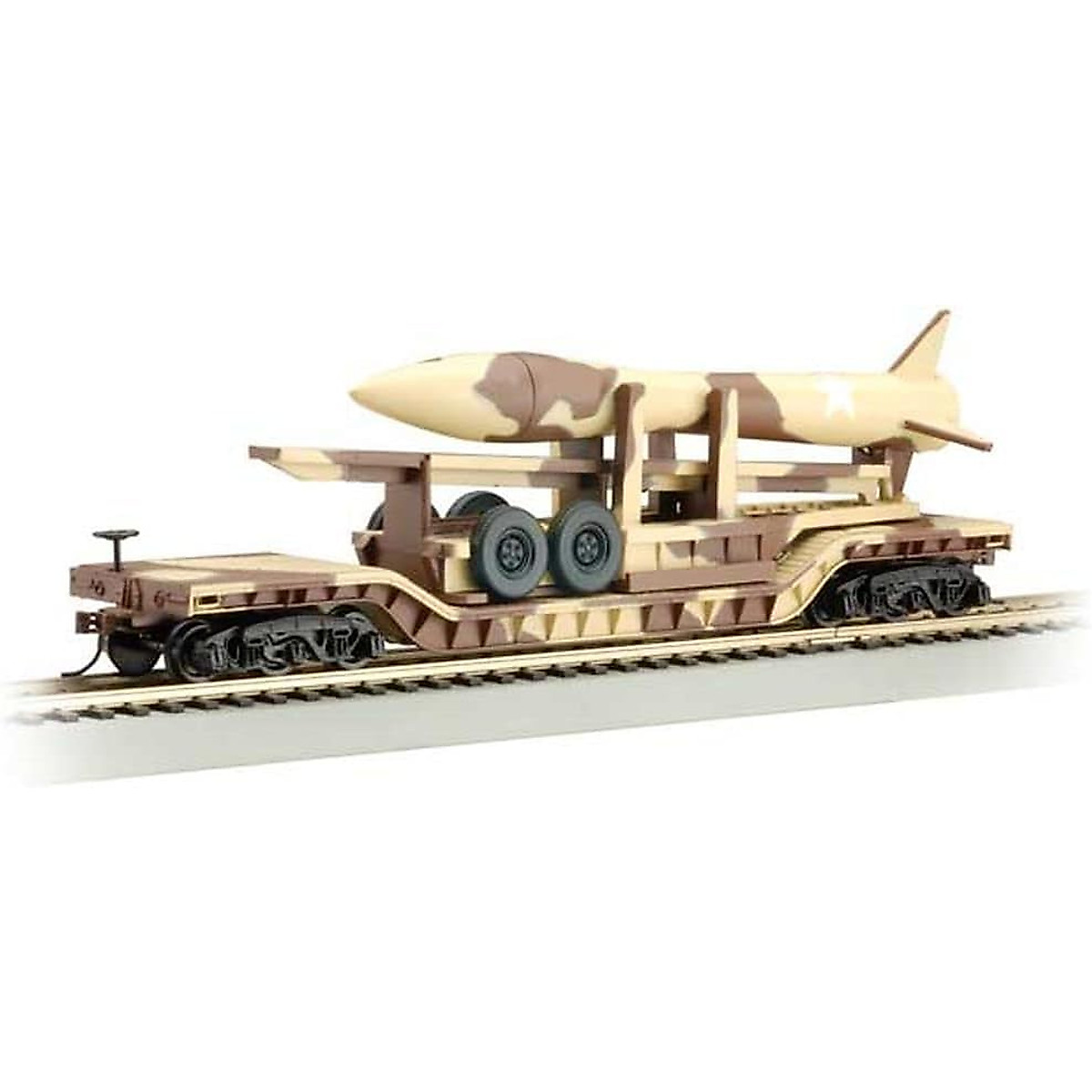 Bachmann Trains - 52' Center Depressed Flat Car - Desert Camouflage with Missile - HO Scale