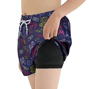 Century Star Boys Swim Trunks with Compression Liner Quick Dry Boys Bathing Suit Toddler Swim Trunks Beach Board Shorts Swimwear Games Console 8-9 Years