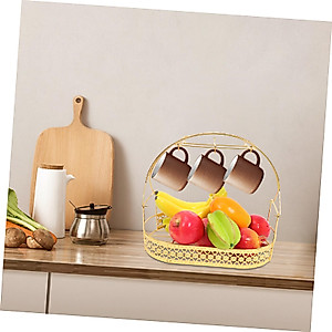 BESTonZON Wrought Iron Coffee Mug Cup Holder Stand Dishes Organizer Rack for Counter Cabinet Table for Kitchen Restaurant Office - 33.3 x 29.2 x 20cm (Golden)