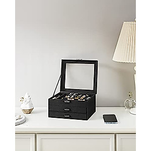 SONGMICS Jewelry Box, Lockable Jewelry Storage Organizer, Jewelry Case with Glass Window, for Rings, Earrings, Studs, Bracelets, Necklaces, Black UJBC158B01