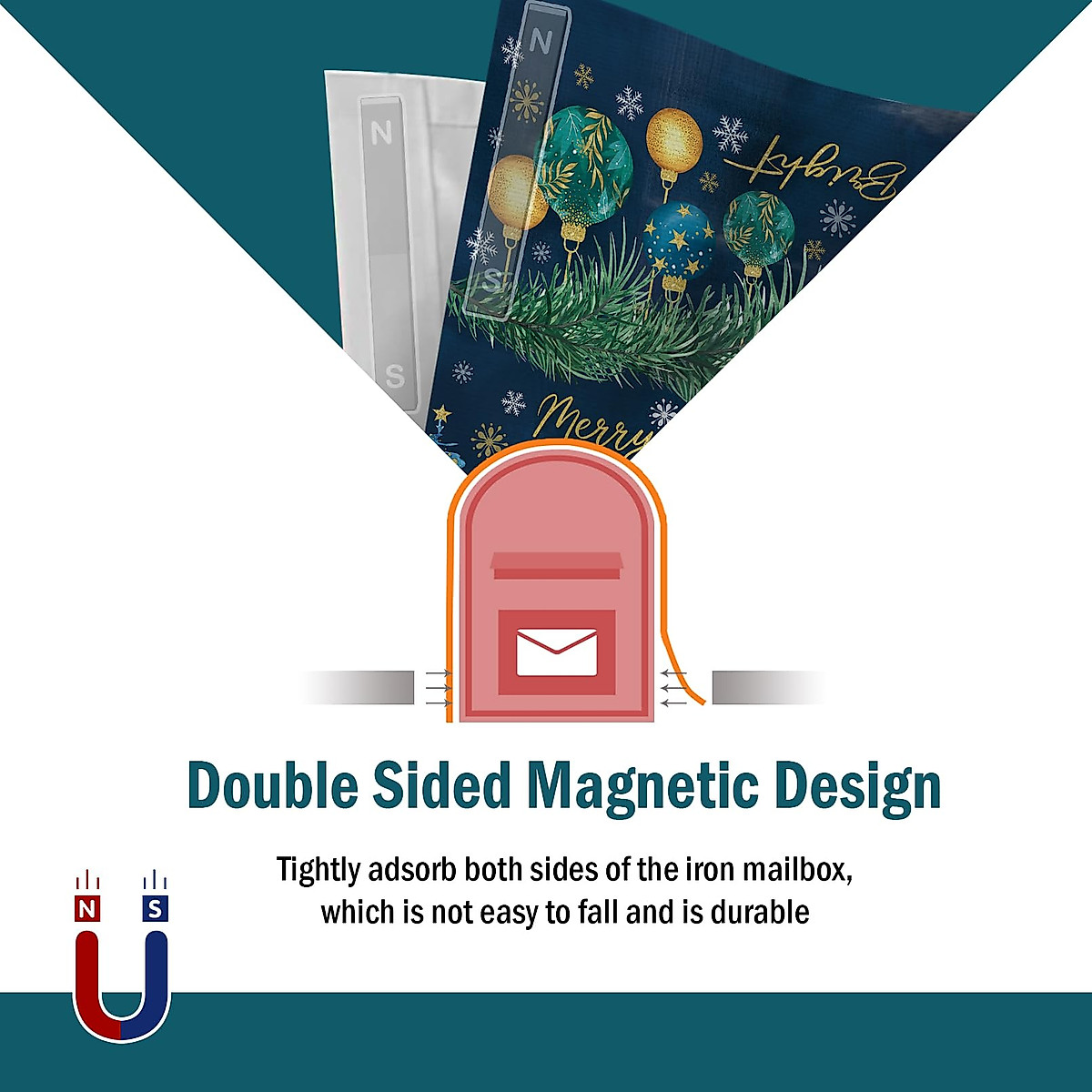 FBCOO Merry Christmas Tree Mailbox Cover Magnetic Standard Size 21"x19", Xmas Glitter Navy Blue Decorative Post Letter Box Decor, Snowflake Winter Holiday Garden Yard Outdoor Decoration