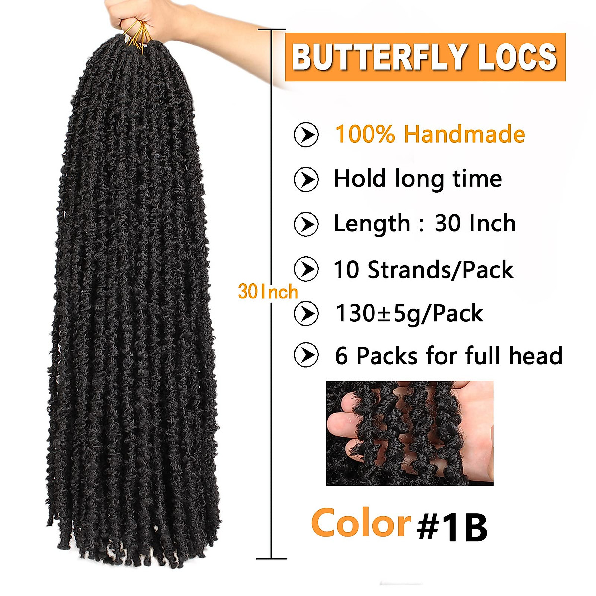 ZRQ 30 Inch Butterfly Locs Crochet Hair Long Distressed Faux Braids Hair Pre-looped Synthetic Crochet Soft Locs 30 In Goddess Locs Hair Extensions (6 Pack 1B#)