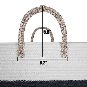 Extra Large Cotton Rope Basket Woven Basket Storage Baby Laundry Hamper with Handles for Nursery Laundry, Clothes, Toys, Blanket, Magazines, Towels, Home Organize Container 21.7" x 21.7" x 13.8"