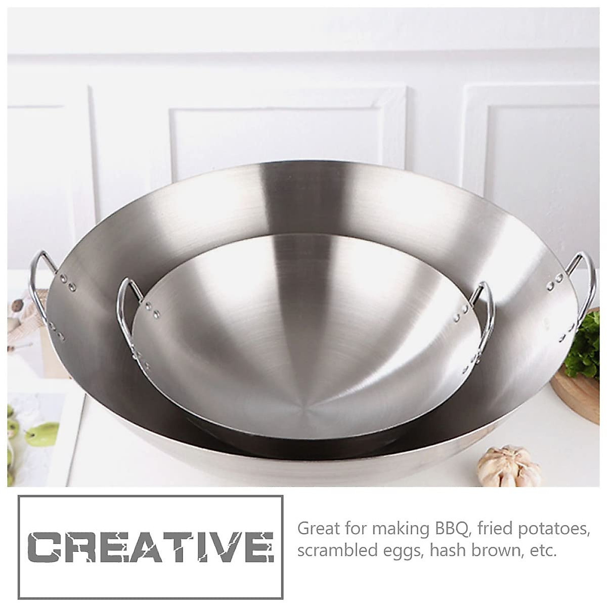 Alipis Camping Cooking Pot Stainless Steel Wok Round Bottom Outdoor Pot Woks Stir-fry Pans