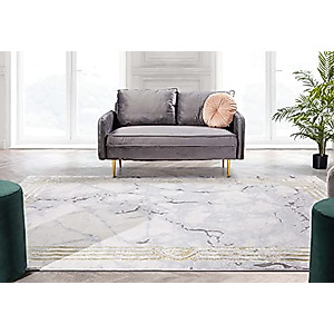 Well Woven Lezlee Ivory & Gold Retro Border Marble Pattern Area Rug (5'3" x 7'3")