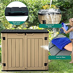 YITAHOME Outdoor Horizontal Storage Sheds w/o Shelf, Weather Resistant Resin Tool Shed, Multi-Opening Door for Easy Storage of Bike, Trash Cans, Garden Tools, 35 cu ft, Waterproof, Lockable (Brown)