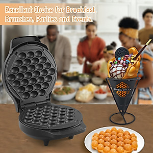 FineMade Compact Bubble Waffle Maker Machine with 10 Cardboard Cones, Electric Non Stick Hong Kong Egg Waffle Maker Iron, Recipe Included