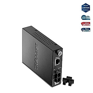 TRENDnet Intelligent 1000Base-T to 1000Base-SX Multi-Mode SC Fiber Media Converter, Up to 550M (1800 ft), Fiber to Ethernet Converter, 2Gbps Switching Capacity, Lifetime Protection, Black, TFC-1000MSC