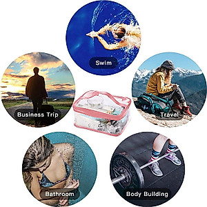 WANBAO 2 Pcs Transparent Makeup Bag Zipper Waterproof Portable Travel Storage Pouch, Pink Green