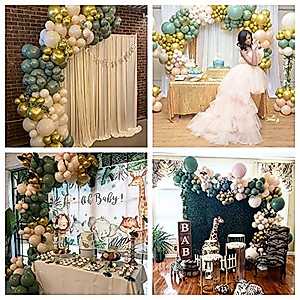 Sage Green Balloon Garland Arch Kit- Double Stuffed Sage Green Balloons Ivory White Metallic Chrome Gold Balloons for Baby Shower Jungle Safari Wild One Birthday Party Decorations