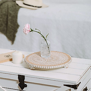 NIKKY HOME Beaded Risers Display Stands, Farmhouse Rustic Wood Pedestal, Centerpiece Decor for Coffee Bar Table, Kitchen Counter, Dining Room