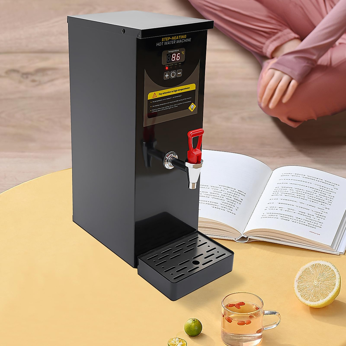 LOHISHILO Commercial Milk Frother 2000W 8L Electric Steam Milk Frothing Machine Steam Boiling Water Machine, Milk Foam Espresso Machine with LED Display for Coffee Milk Tea Dessert, Black