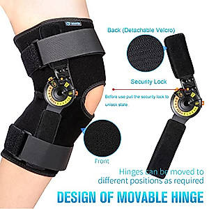 Nvorliy Hinged ROM Knee Brace with Side Stabilizers & Locking Dials, Post Op Knee Immobilizer for Arthritis, ACL, MCL, PCL, Meniscus Tear, Injurie/Knee Pain, Medical Orthopedic Support (Large)