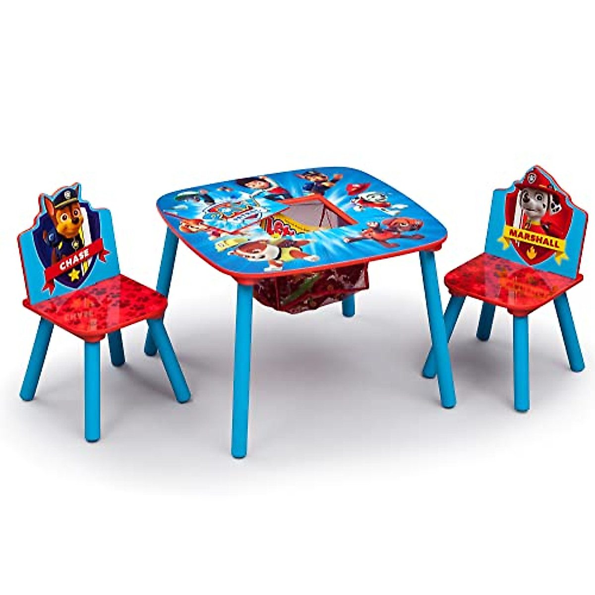 Delta Children PAW Patrol 4-Piece Playroom Set Includes Table with 2 Chairs and Deluxe Toy Box, Blue