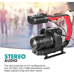 Sevenoak MicRig Universal Video Grip Handle with Integrated Stereo Microphone, Windscreen, and Shoe Extender Bracket for DSLR Cameras, iPhone, Android Smartphones and GoPro (Red)