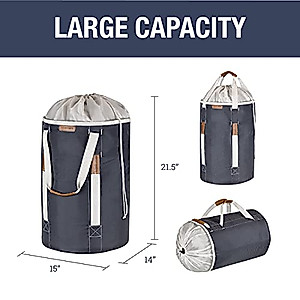CleverMade Laundry Backpack Duffel Bag Tote with Shoulder Straps - Extra Large Capacity Clothes Hamper with Drawstring Top Closure Lid, Charcoal