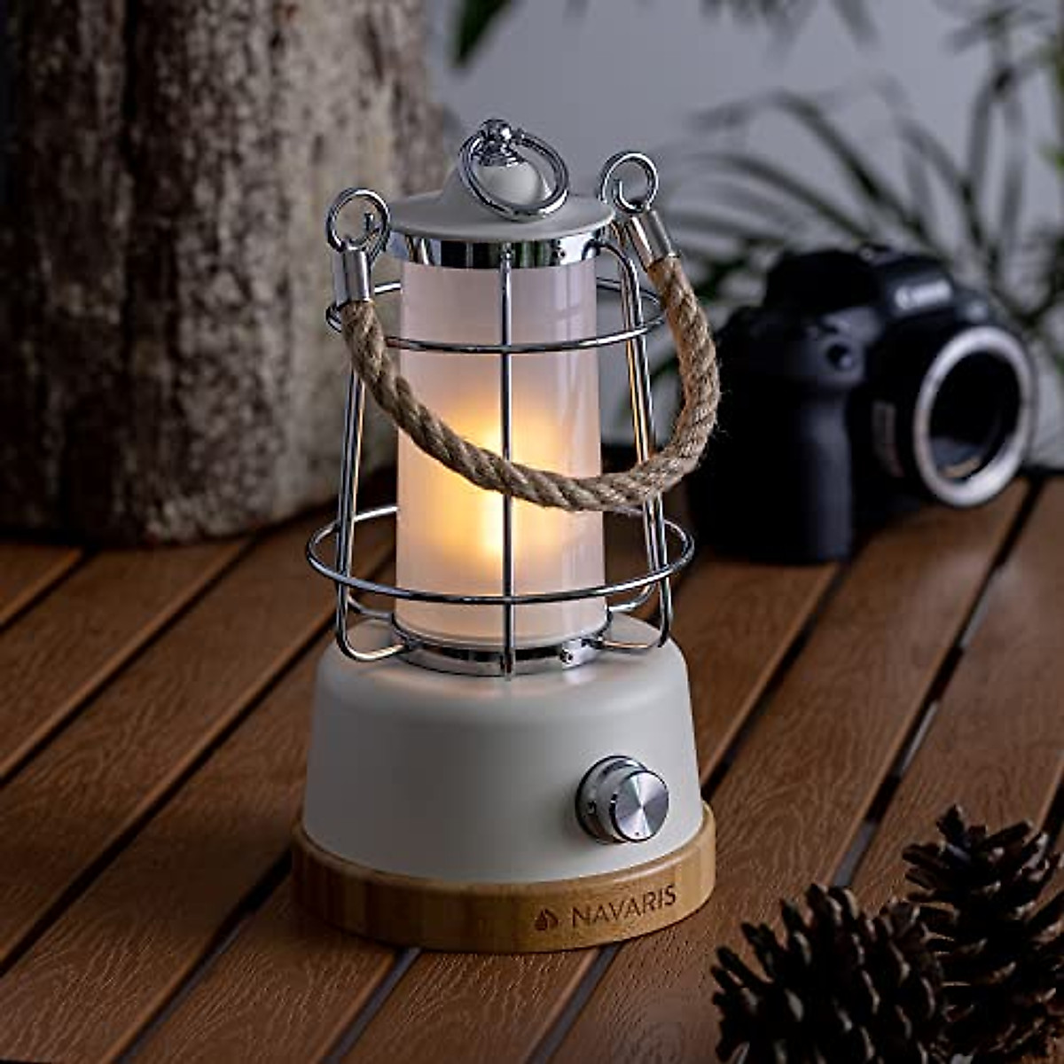 Navaris Camping Lantern with Rechargeable Battery - Portable Garden Lantern for Outdoor and Indoor Use with Power Bank for Charging Phones - White