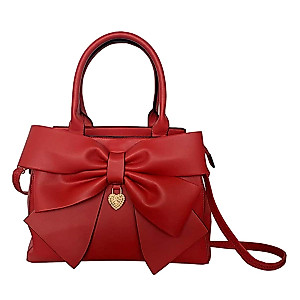 Rullar Women 2Pcs Handbag Set Bow-Knot Satchel Top-handle Crossbody Bag Tote Wallet Purse with Heart Pendant Red