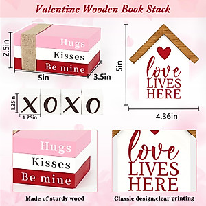 DAZONGE Valentines Day Decor, 6PCS Valentine Tiered Tray Decor, Be Mine Book Stack, XOXO, Love Lives Here House Valentine Signs, Freestanding Valentines Table Decorations for Wedding, Anniversary Events