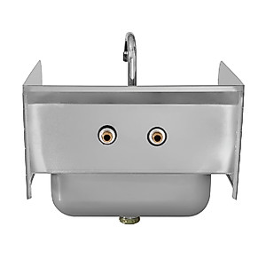 Kratos 28W-089 NSF Commercial Hand Sink with Gooseneck Faucet - 14"Wx10"Dx5"H Bowl - 7-3/4" Side Splashes