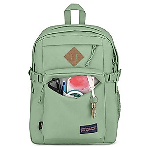 JanSport Main Campus FX Backpack - Travel, or Work Bookbag w 15-Inch Laptop Pack with Leather Trims, Loden Frost