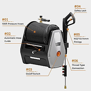 Giraffe Tools Grandfalls Pressure Washer, Wall Mounted Pressure Washer Electric, Power Washer Wall Mount with Reel, Pressure Washer Reel for Outdoor Cleaning