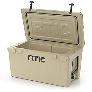 RTIC 65 QT Ultra-Tough Cooler Hard Insulated Portable Ice Chest Box for Beach, Drink, Beverage, Camping, Picnic, Fishing, Boat, Barbecue, Tan