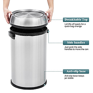 GAOMON 65L/17Gal Trash Can with Swing Top, Commercial Grade Heavy Duty Brushed Stainless Steel Outdoor Trash Can, Large Kitchen Trash Can, Round