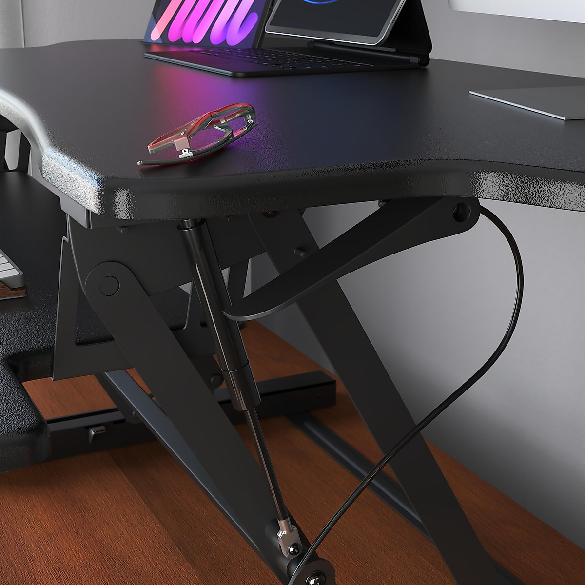 Mount-It! Height Adjustable Standing Desk Converter | 48” Wide Tabletop Sit Stand Desk Riser with Gas Spring | Stand Up Computer Workstation Fits Dual Monitors | Black | MI-7925
