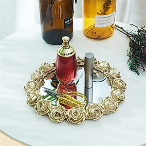 J56JIW2jjsim 1 Pcs Ins Style Retro Carved Resin Fruit Plate Mirror Tea Fruit Dessert Coffee Dessert Table Storage Tray with Rose Shape Side