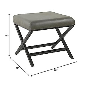 Homepop Home Decor | Modern Square Ottoman with Metal X Base | Ottoman for Living Room & Bedroom | Decorative Home Furniture (Gray Faux Leather) Small