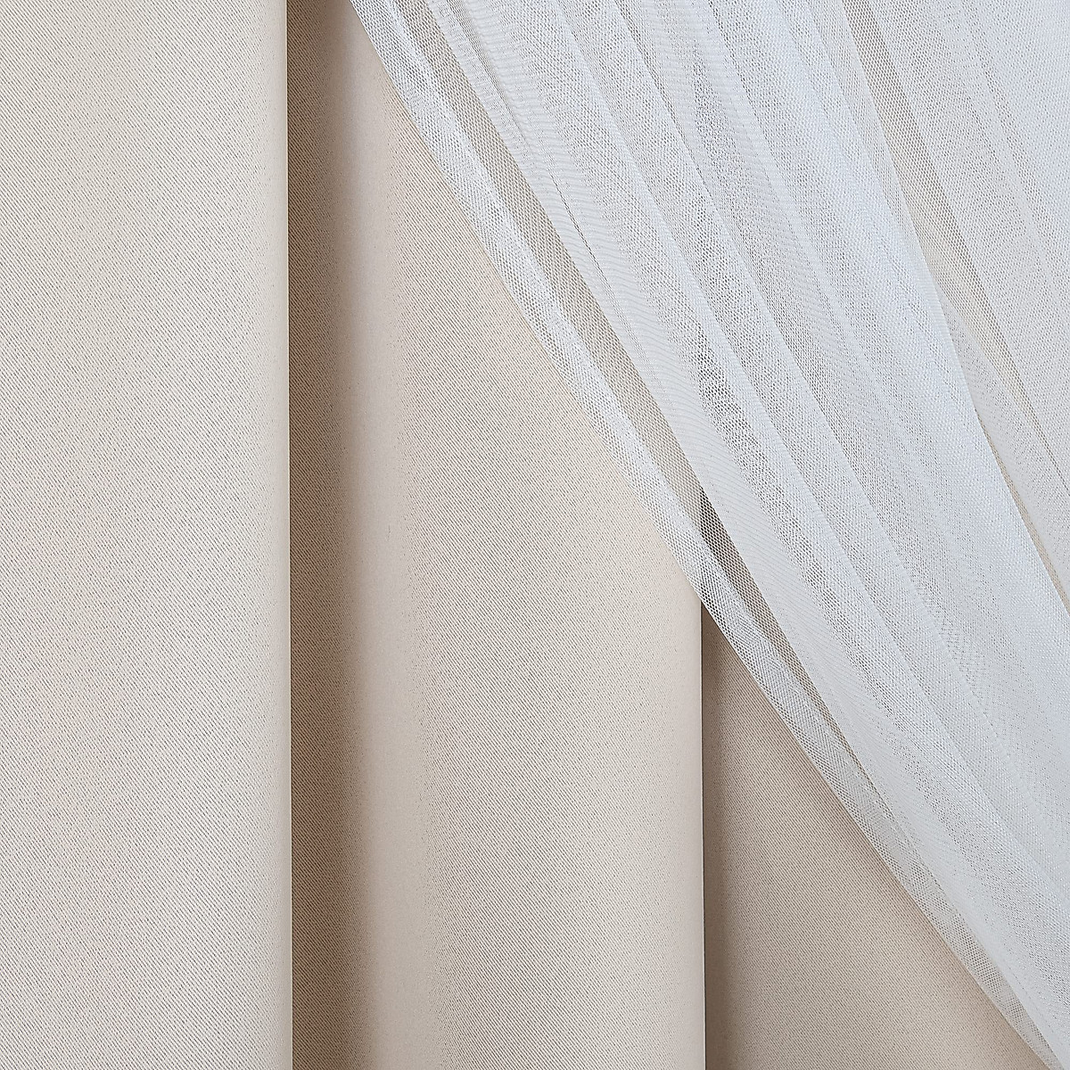 Best Home Fashion Lace Tulle Overlay Thermal Insulated Solid Blackouts - Rod Pocket - Set of 2 Panels - 52" W x 96" L - Beige