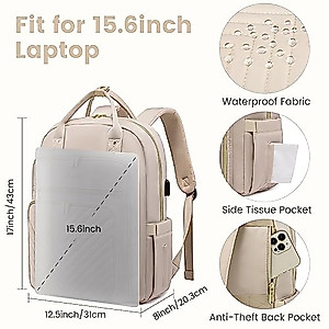 LOVEVOOK Laptop Backpack Women Teacher Backpack,15.6 Inch Laptop Bag with USB Port,Waterproof Daypack for Work Travel Antiquewhite