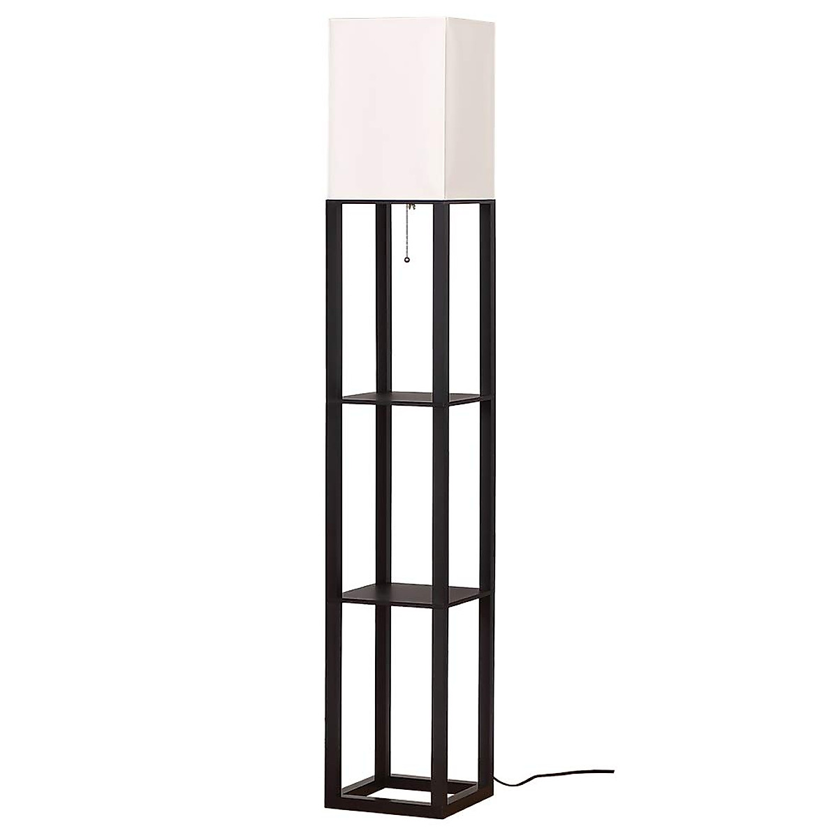 HomeFocus - Floor Lamp,Shelf Floor Lamp with LED Bulb,Display Shelves Floor Lamp,Floor Lamp for Living Room,Floor Lamp for Bedroom,White Linen Shade,Wood,Black