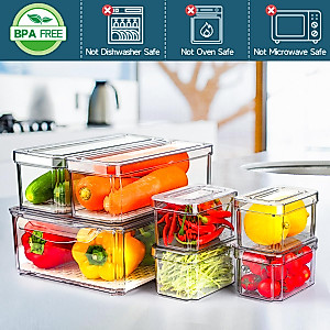 NISILIN 14 Pack Fridge Organizers and Storage - Refrigerator Organizer Bins with Lids, BPA-Free Fridge Organization, Fruit Storage Containers for Fridge, Vegetable, Food, Drinks, Cereals, Clear