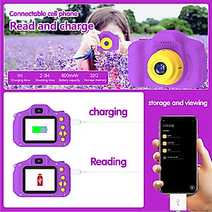 Kids Camera for Boys Girls - 2 Inch IPS Children Camera for Kids 1080P Video Camcorder Toddler Camera Birthday Gifts for 3 4 5 6 7 8 9 Year Old Girls Boys with SD Card (Purple)