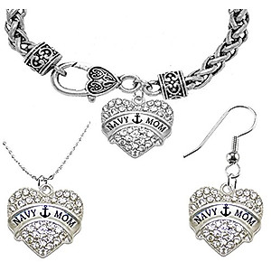 Navy Mom, Necklace, Earring, and Bracelet Set, Hypoallergenic, Safe-Nickel, Lead, and Cadmium Free.