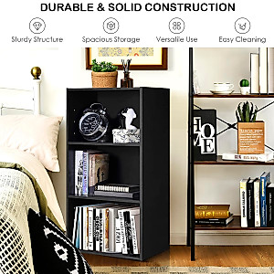 Giantex 2 Pieces 3 Shelf Bookcase Book Shelves Open Storage Cabinet Multi-Functional Home Office Bedroom Furniture Display Bookcases, Black