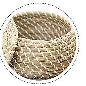 UXZDX Straw Hand-Woven Storage Basket, Wicker Basket with Lid, Family Storage Tissue Storage Basket (Size : 15cm)