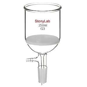 StonyLab Borosilicate Glass Buchner Filtering Funnel with Fine Frit(G3), 76mm Inner-Diameter, 80mm Depth, with 24/40 Standard Taper Inner Joint and Vacuum Serrated Tubulation (250ml)
