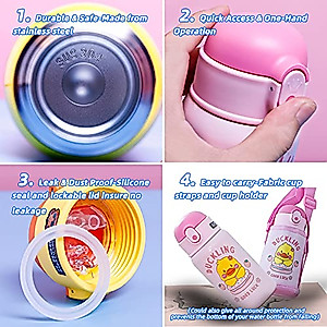 N/C Hi-Cup DuckLing Kids Water Bottle - insulated stainless steel thermos with straw (Girls/Boys) - 13oz (Outdoor Yellow) 7.5*18