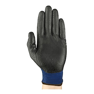 Ansell 11816060 HyFlex Light Duty Multi-Purpose Industrial Glove, Foam Nitrile Coating, 18 Gauge, Knitwrist, Black/Blue, Size 6 (Pack of 144)