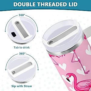 Burbuja Flamingos Standing on One Leg 40oz Insulated Tumblers with Handle and Straw Lid, Double Wall Stainless Steel Travel Mug Leak-Proof, BPA Free, Gift for Mom Dad