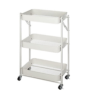 Urban Lifestyle 3 Tier Foldable Metal Rolling Storage Utility Cart, No Tools Assembly, White