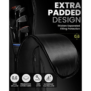 OutdoorMaster Padded Golf Club Travel Bag with Wheels, 900D Heavy Duty Oxford Waterproof -Alligators - Black