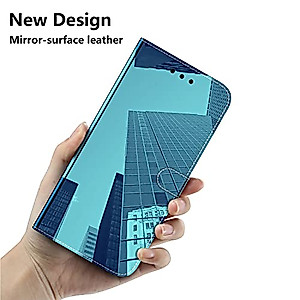 Shiny Reflective Fashion Leather Case with Card Slot forXiaomi Redmi Oppo Realme Reno Flip Case (Blue,Reno 6Pro+/Reno 6Pro Plus)