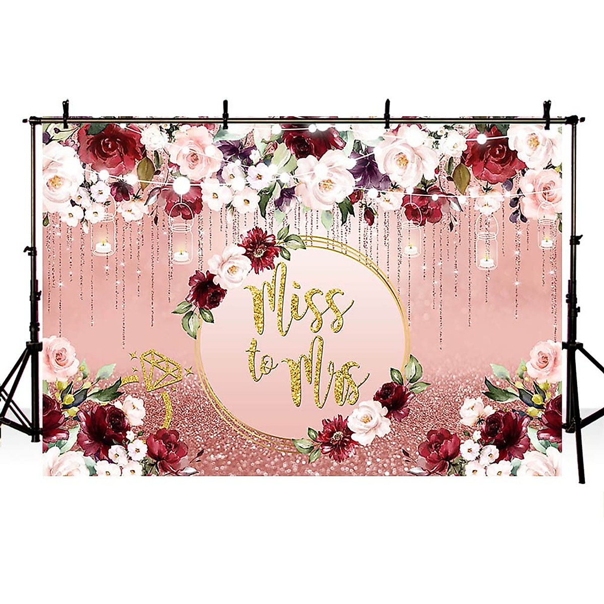 AIBIIN 7x5ft Miss to Mrs Backdrop for Bridal Shower Rose Gold Glitter Bokeh Pink Burgundy Floral Photography Background Wedding Bride to Be Engagement Party Decorations Banner Photo Booth Props